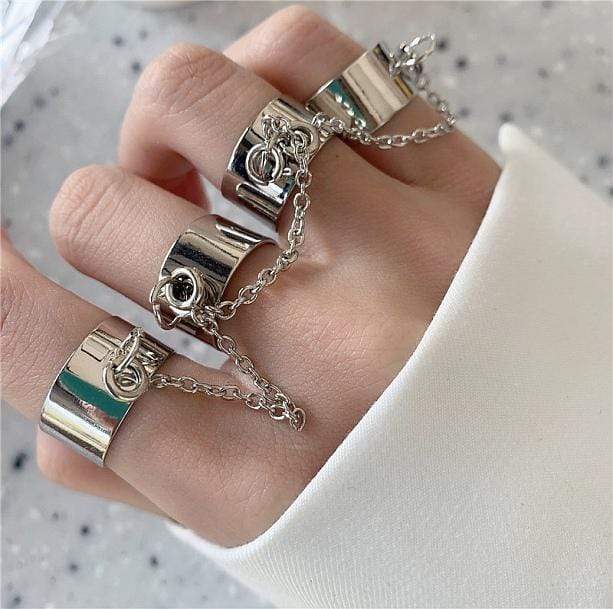 Four Fingers Chain Rings Grunge Aesthetic Rings