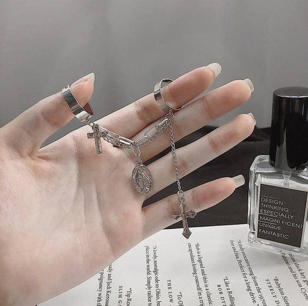 Double Cross Chain Rings | Grunge Aesthetic Jewelry