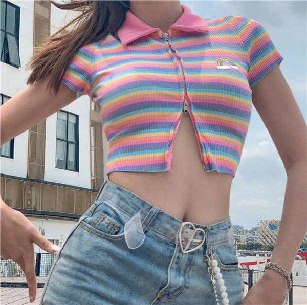 Rainbow Zipper Up Top | Aesthetic Clothes
